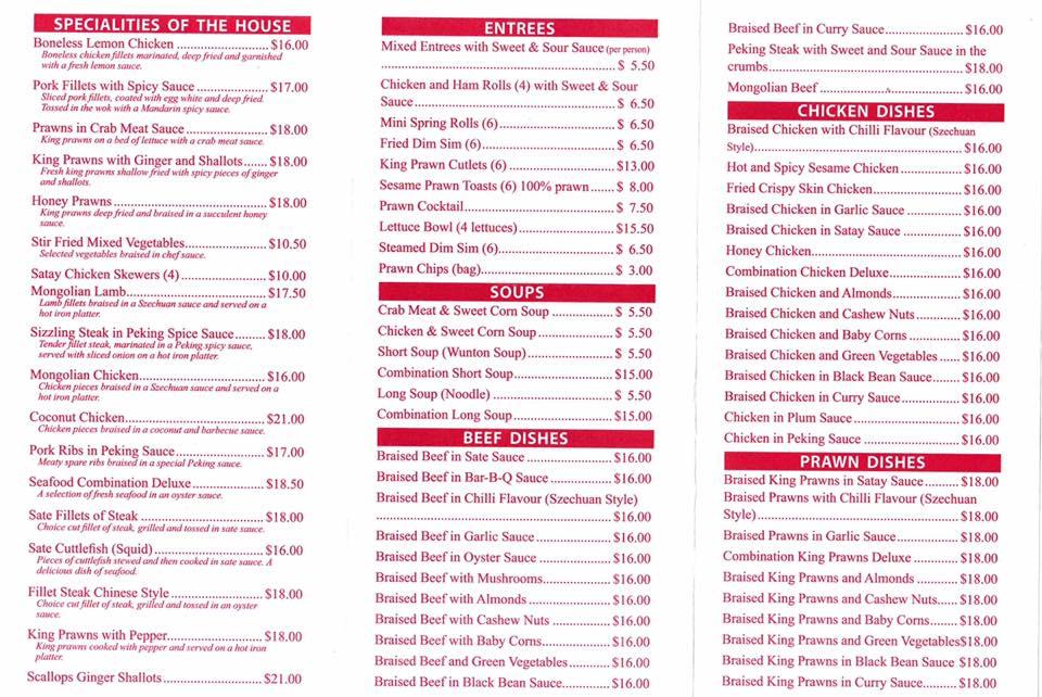 Menu at Happy Inn Restaurant, Singleton