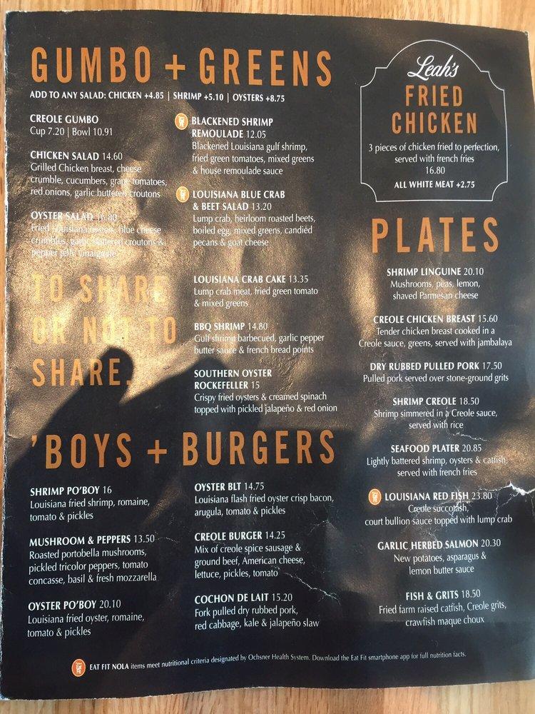 Menu at Leah's Kitchen restaurant, Kenner, 1 Terminal Dr