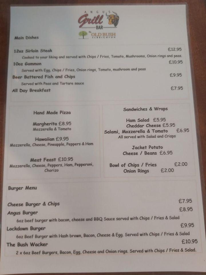 Menu at Old Bush Inn pub & bar, Albrighton, 85 High St