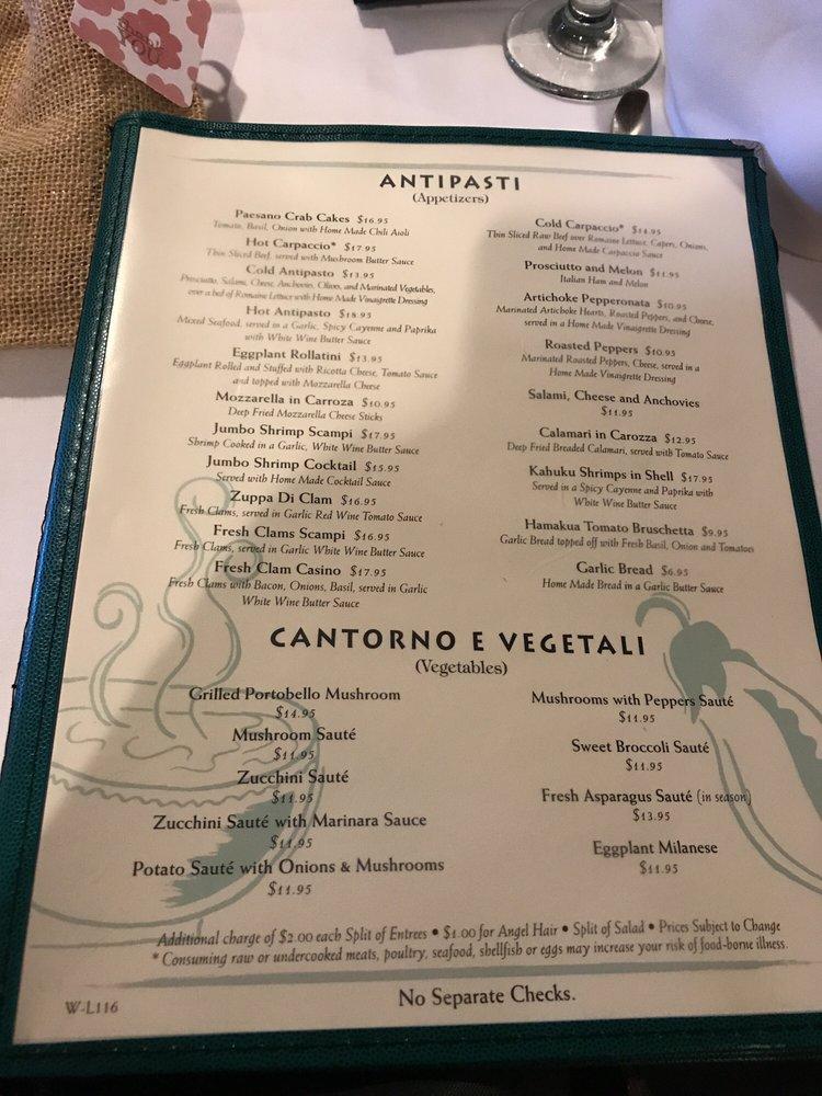 Menu at Paesano Ristorante Italiano restaurant, Aiea