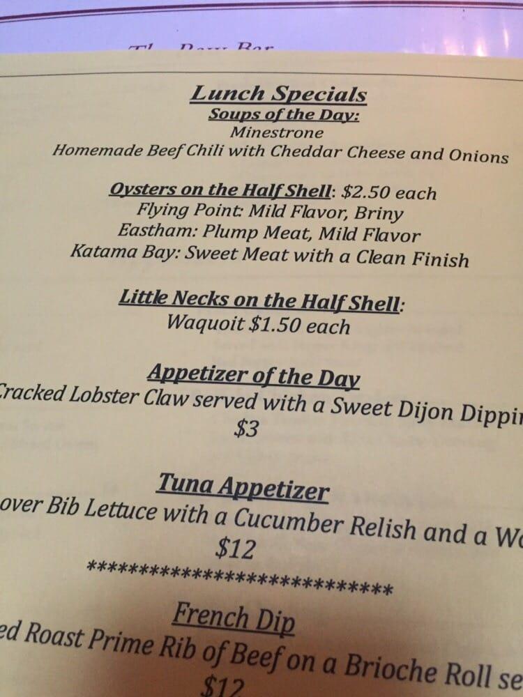 Menu at Quarterdeck restaurant, Falmouth