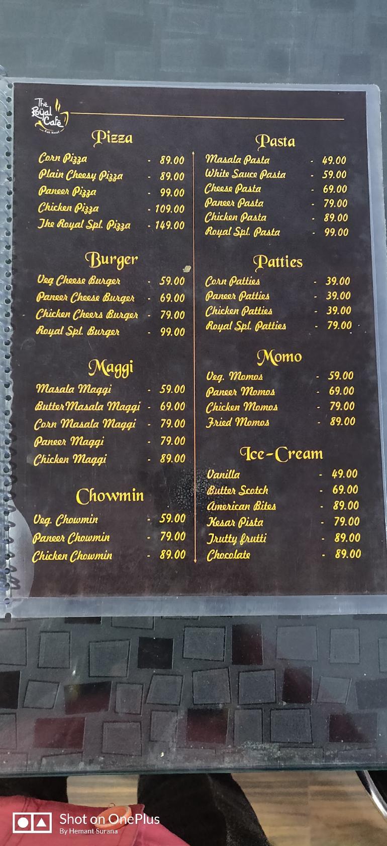 Menu at The Royal Cafe, Cuttack, Near Trisulia