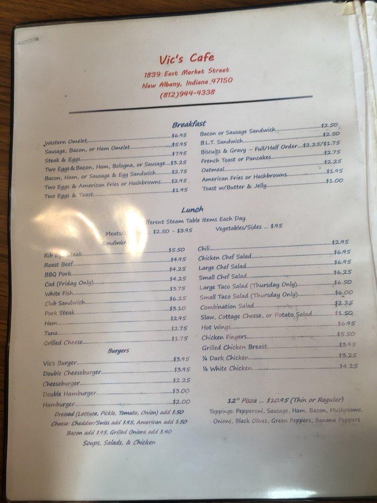 Menu at Vic's Cafe, New Albany
