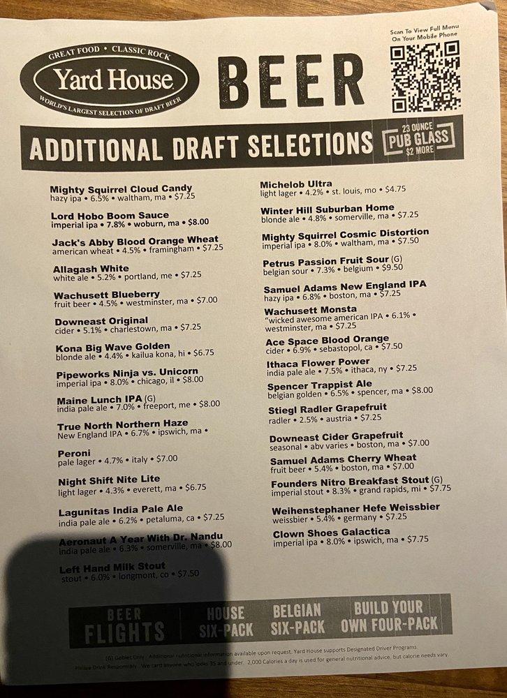 Menu at Yard House pub & bar, Burlington