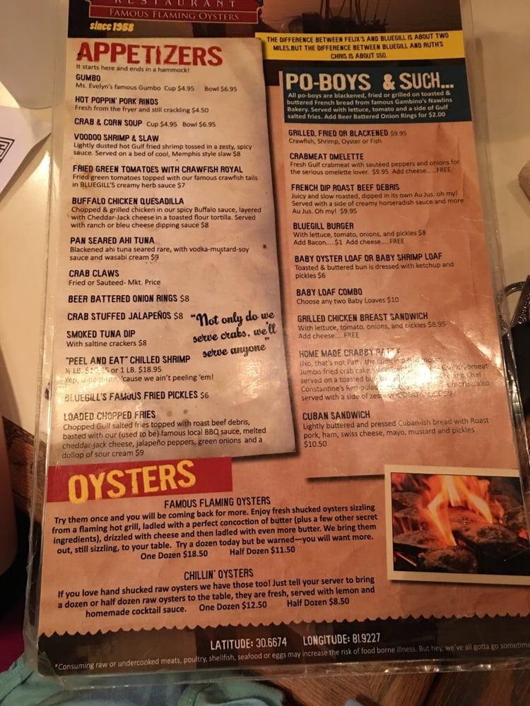 Menu at BLUEGILL Restaurant, Spanish Fort