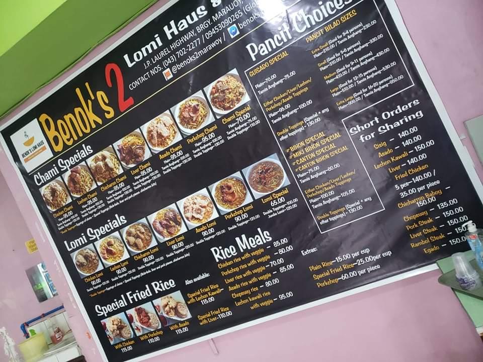 Menu at Benoks Lomi Haus restaurant, Lipa