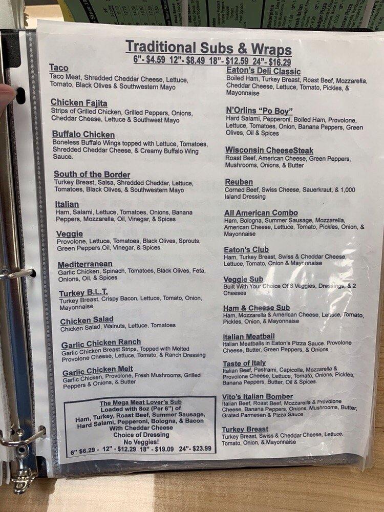 Menu at Eaton’s Fresh Pizza - West Bend pizzeria, West Bend, 830 E ...