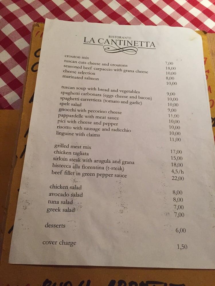 Speisekarte von La Cantinetta Restaurant, Florenz, Via della Scala