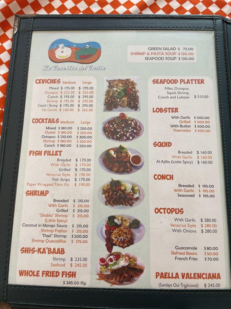 Menu at La Conchita del Caribe pub & bar, San Miguel de Cozumel, 65 ...