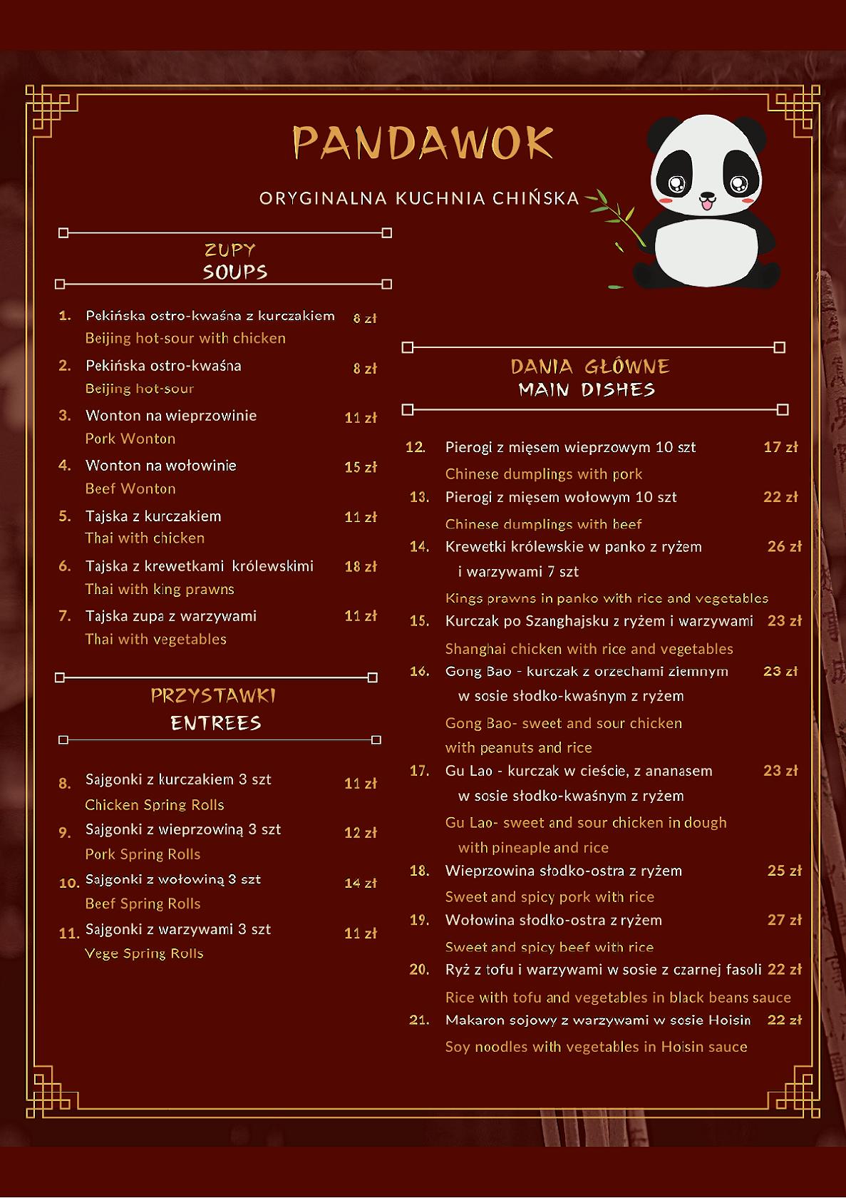 Menu at PANDA WOK restaurant, Gdynia