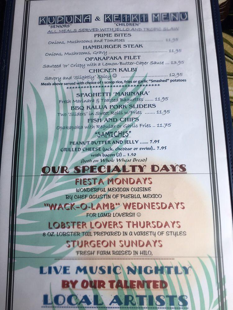 Menu at Ponds Hilo restaurant, Hilo