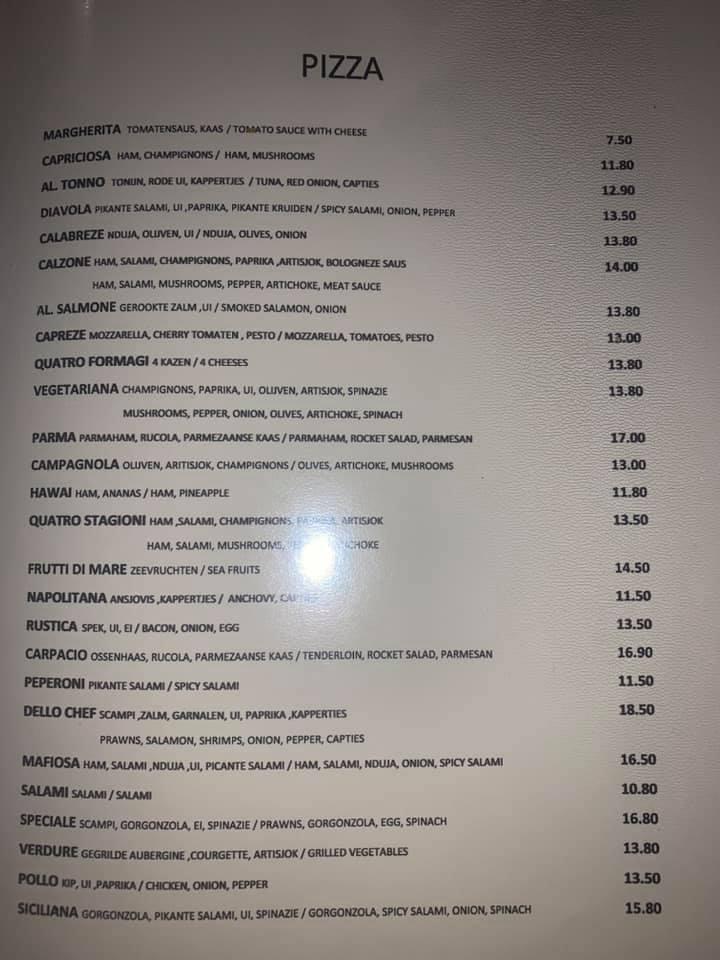 Menu at Sabatino, Antwerp