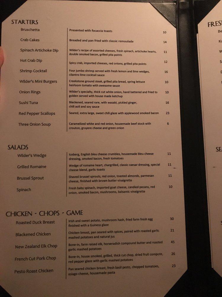 Menu at Wilder's Steakhouse, Joplin