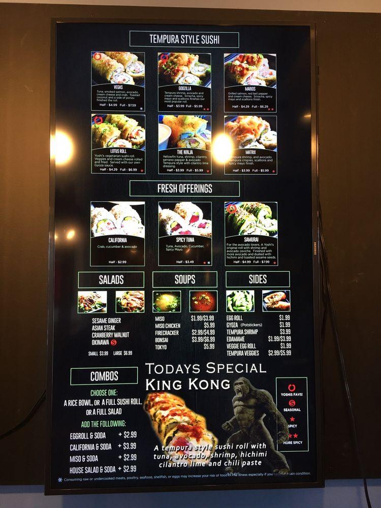 Menu at Yoshi's restaurant, Salt Lake City, 900 E