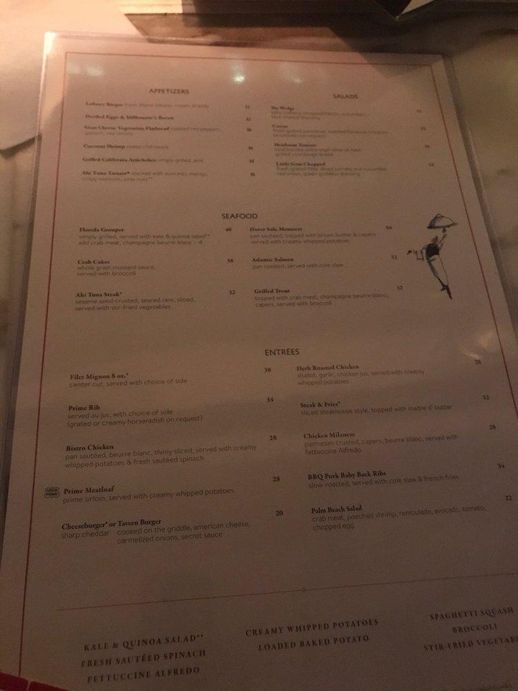 Menu at BrickTop's steakhouse, Palm Beach