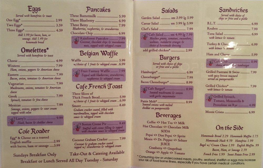 Menu at Cole Road Cafe, Biddeford