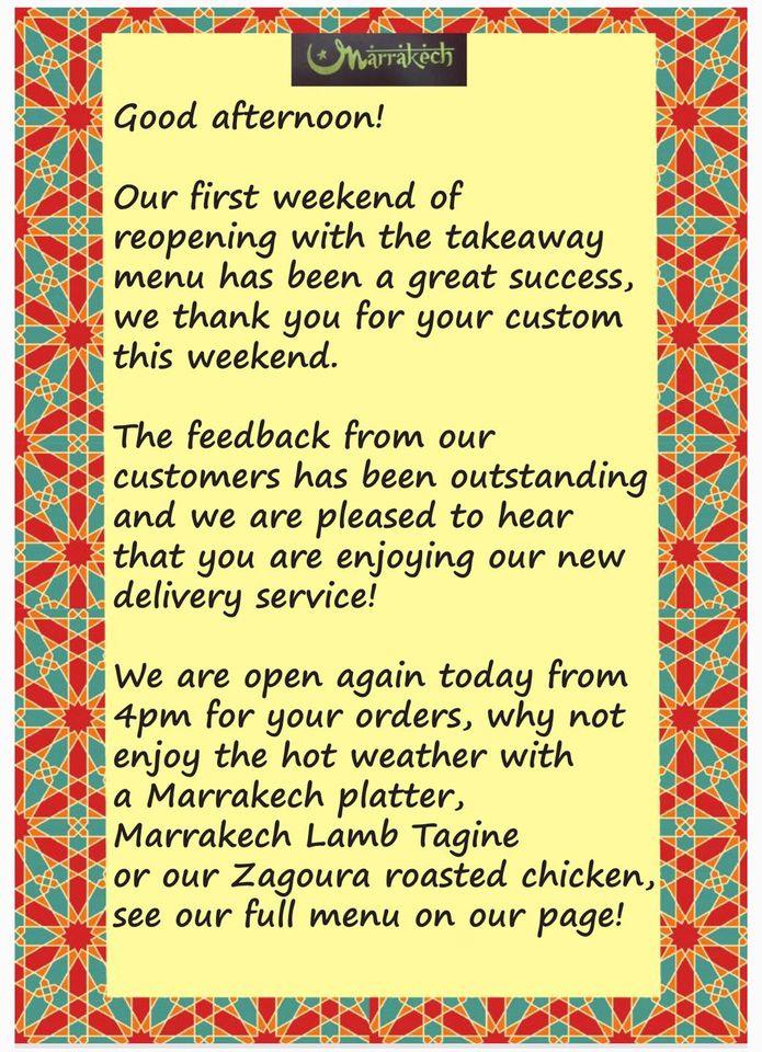 Menu at Marrakech Avenue restaurant, Hull