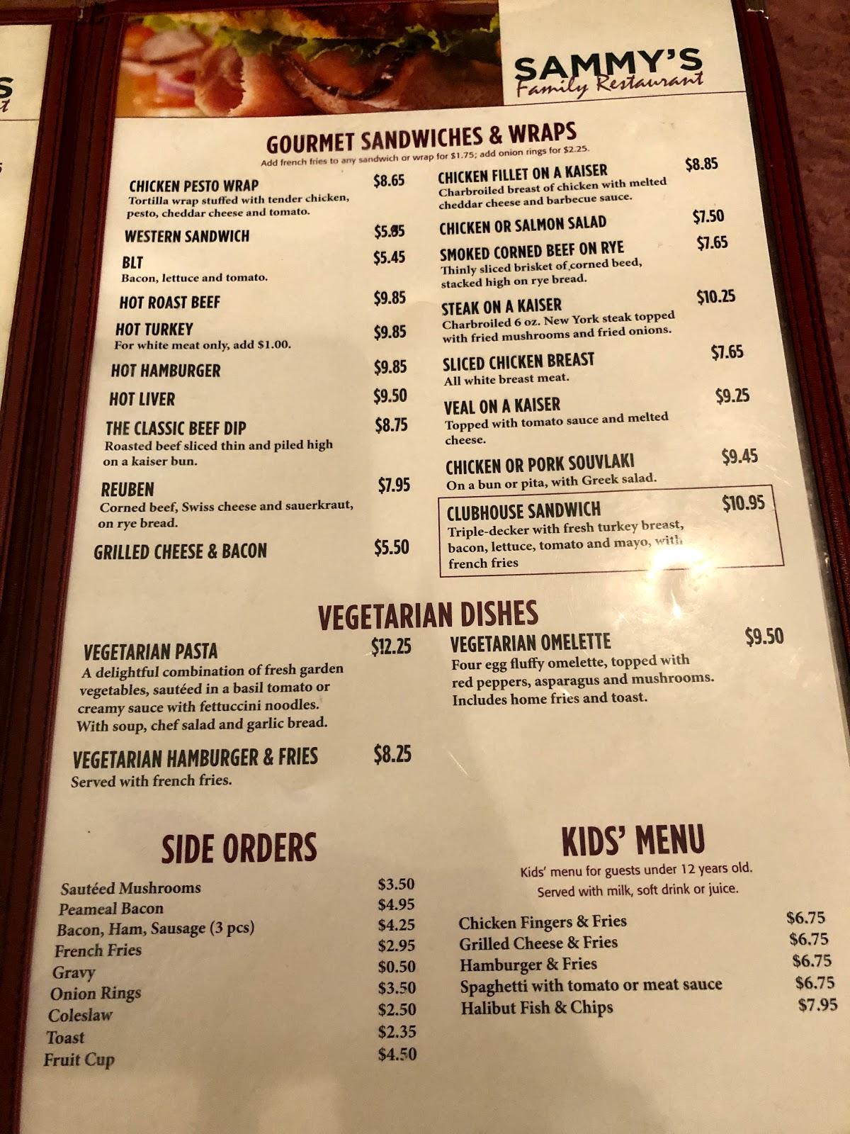 Menu at Sammy's Family Restaurant, Toronto, 639 McCowan Rd