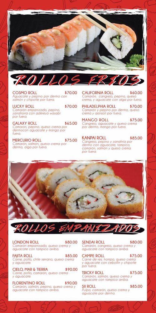 Menu at Sendai Sushi restaurant, Ciudad Acuña