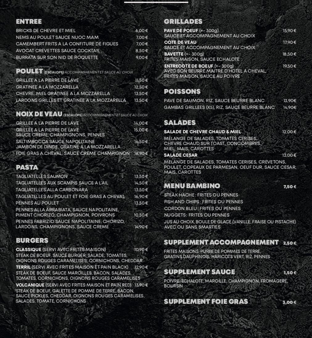 Menu at Stromboli restaurant, Lens