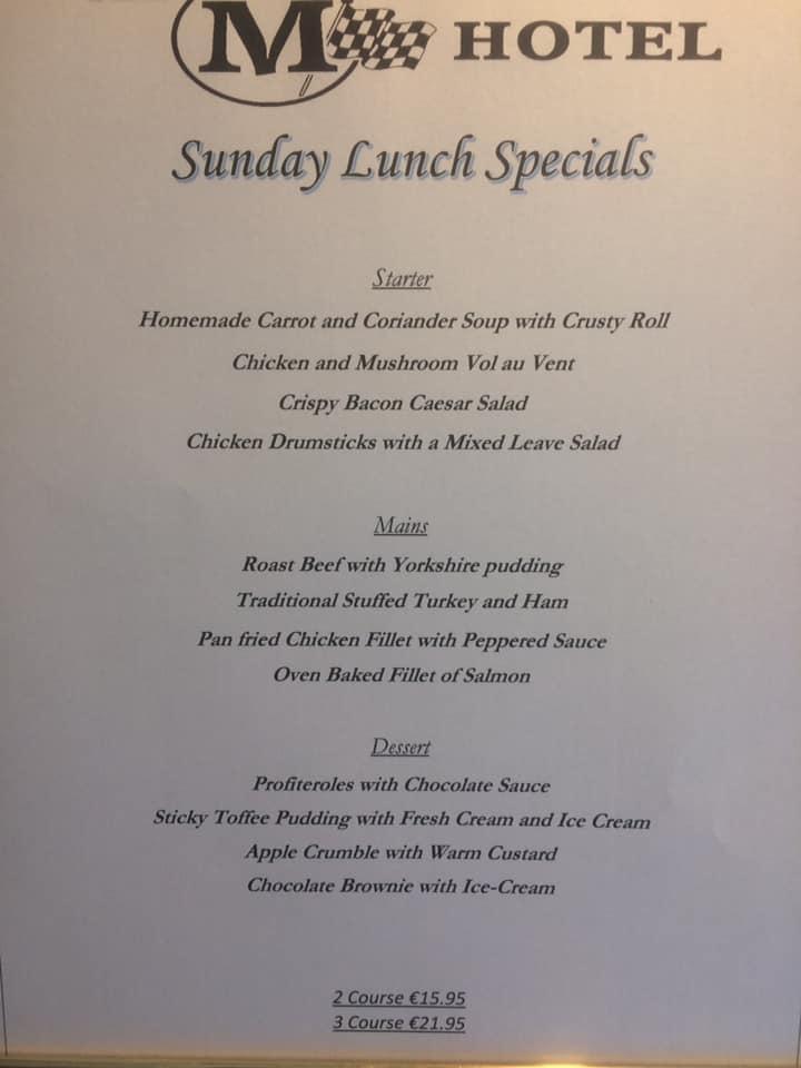 Menu at The M Hotel, Ireland