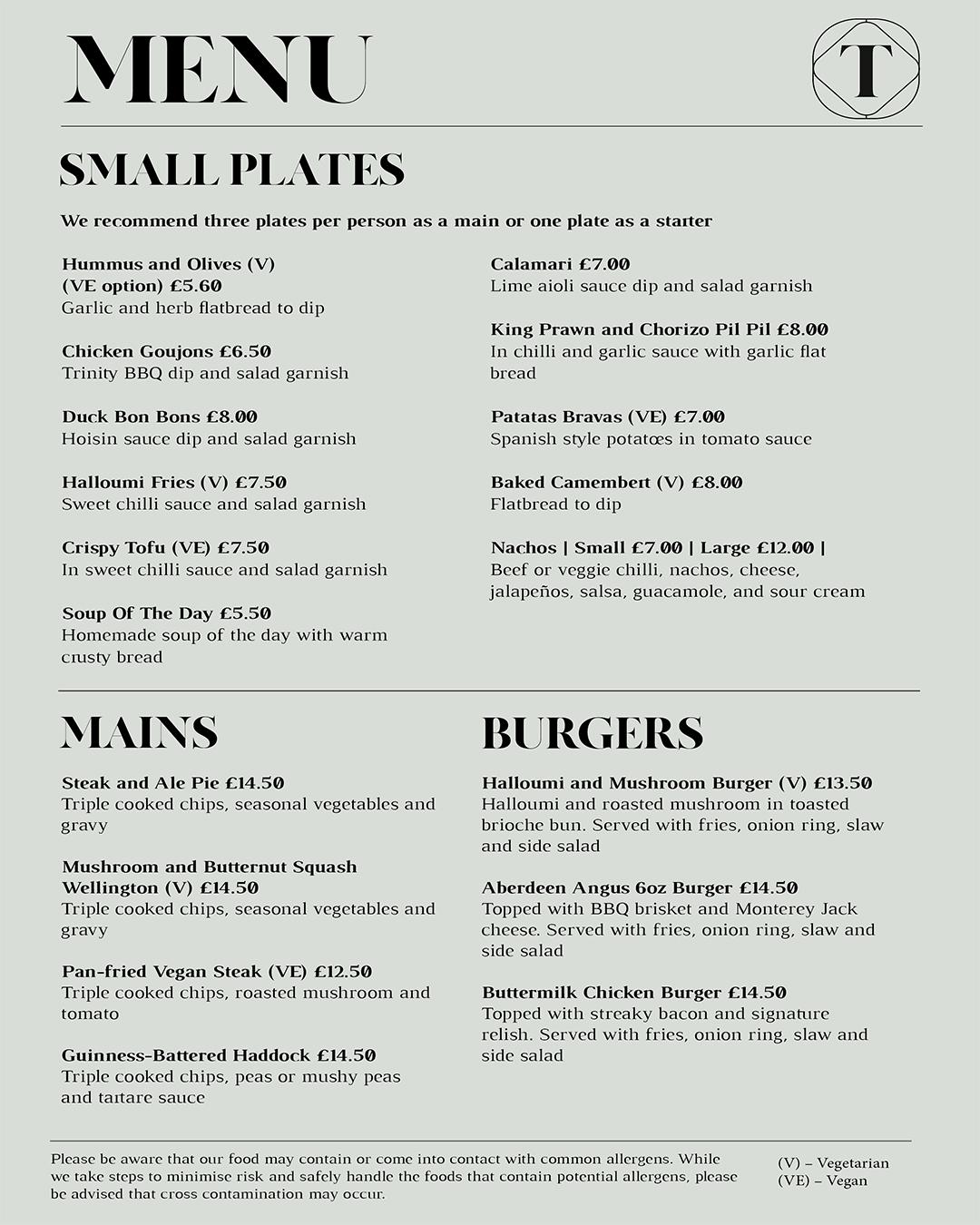 Menu at Trinity Bar and Kitchen, Brough