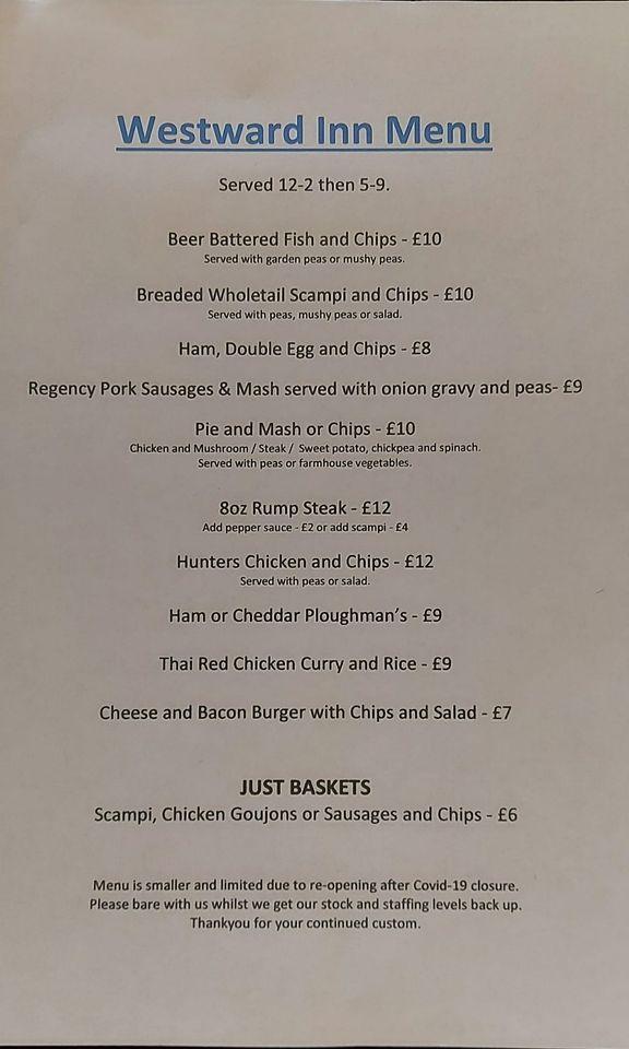 Menu at The Westward Inn pub & bar, Ivybridge