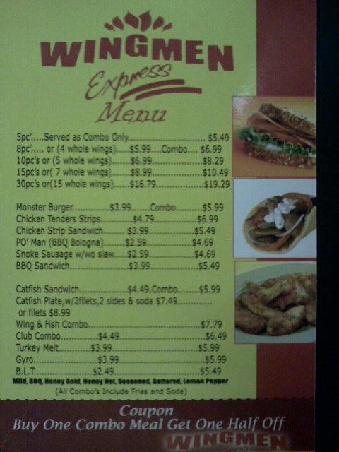 Menu at WingMen Express restaurant, Memphis