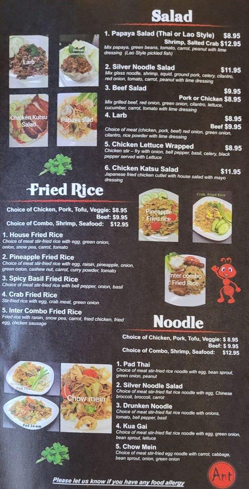 Menu at Ant Thai Food restaurant, Las Vegas
