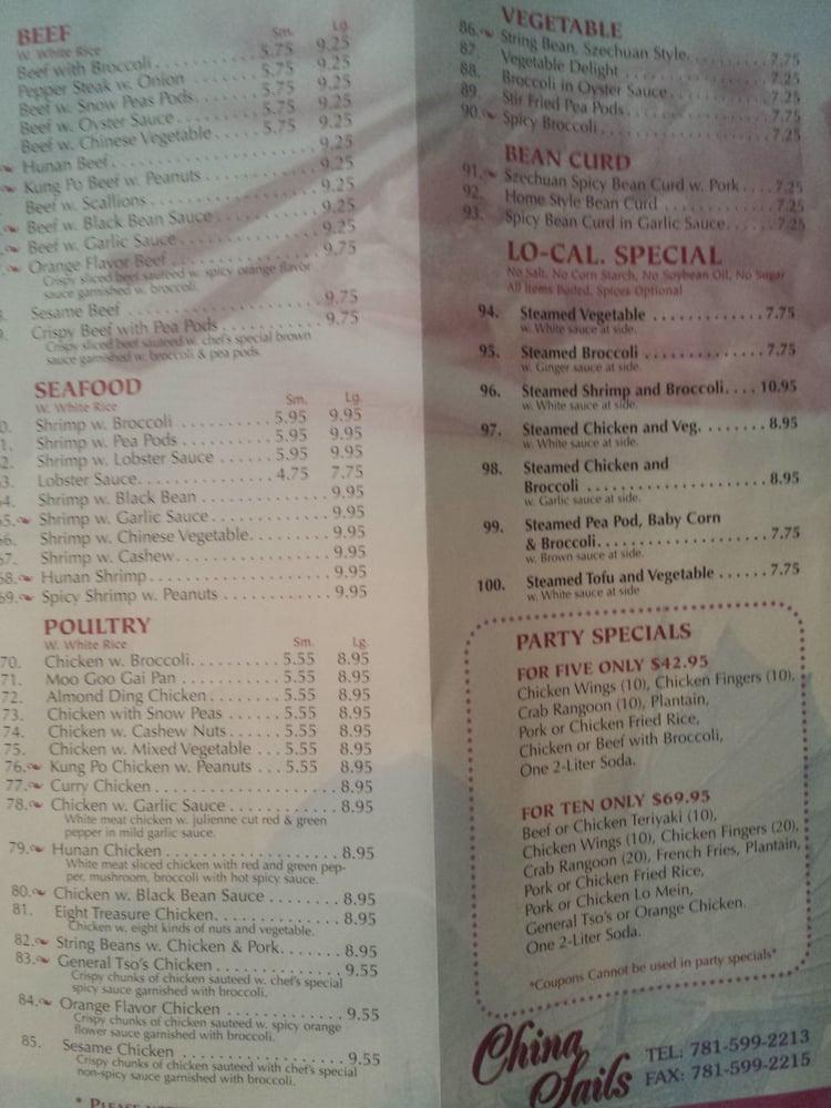Menu at China Sails restaurant, Lynn