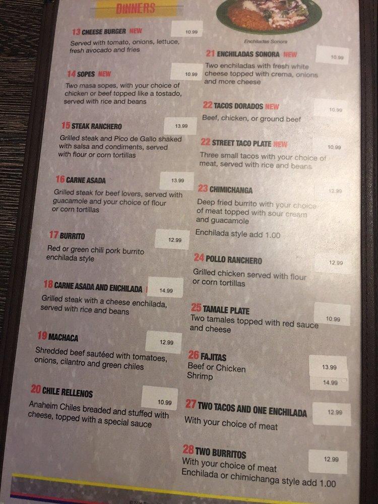 Menu at El Sarape Restaurant, Parker
