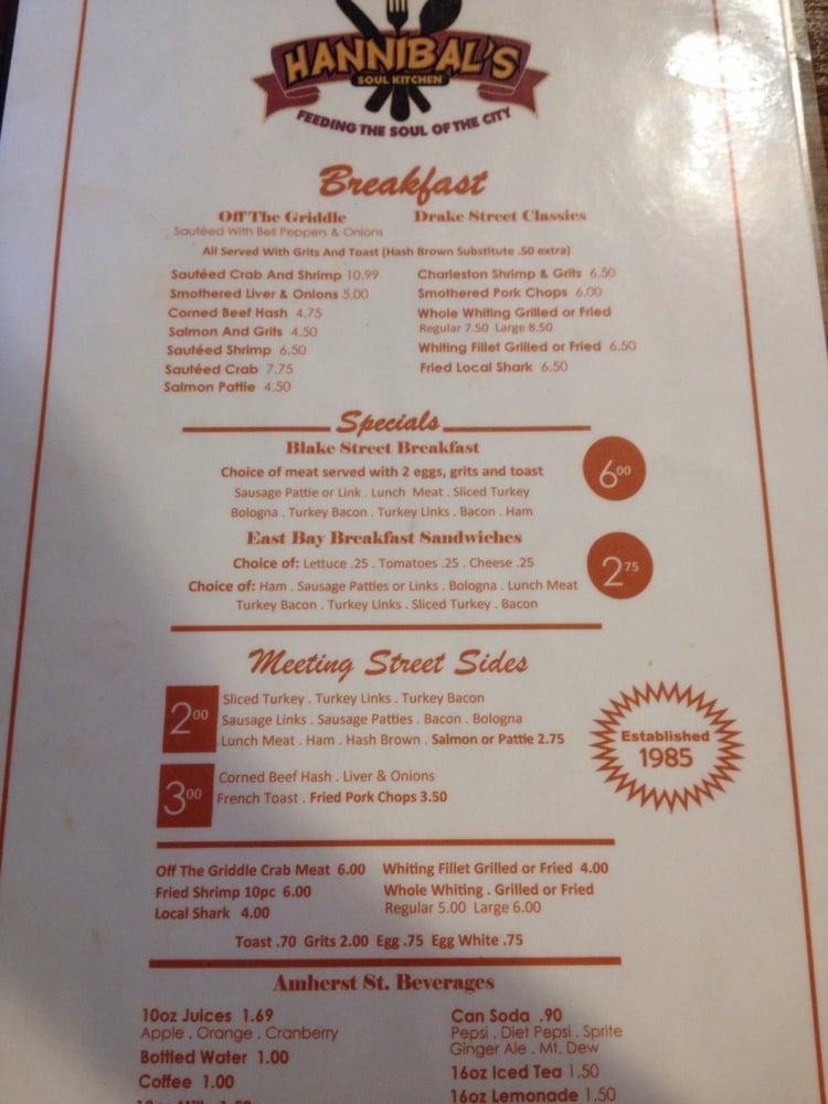 Menu at Hannibal's Kitchen BBQ, Charleston