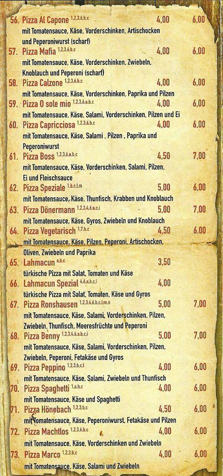 Speisekarte von Pizzeria Diabolo, Bebra