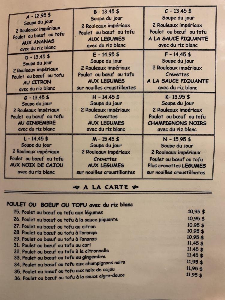 Menu at Restaurant Doan, Montréal