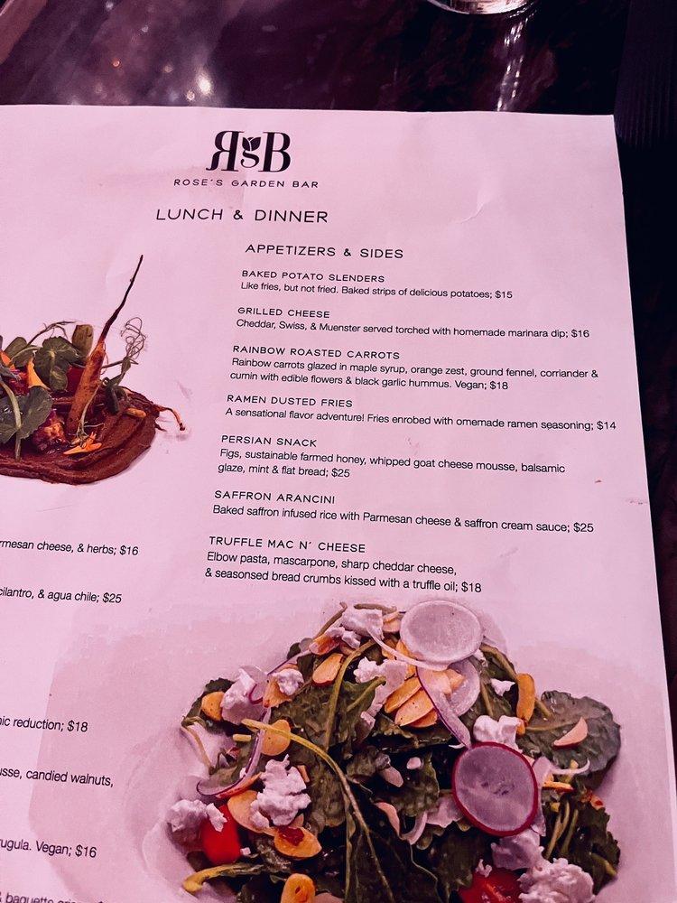 Menu at Rose's Garden Bar, Calabasas