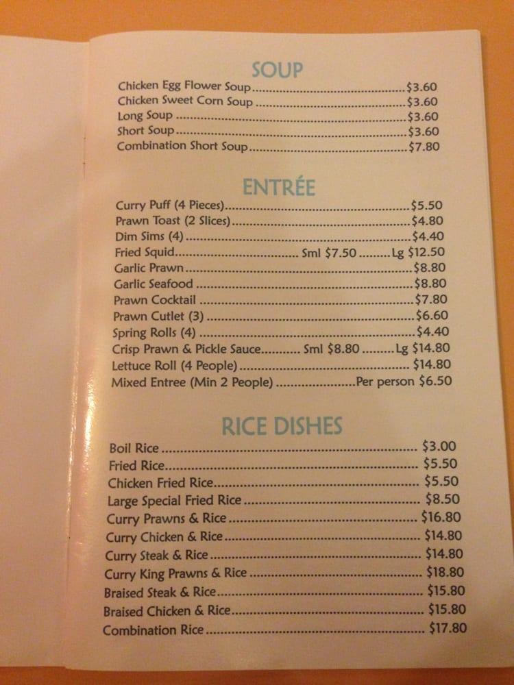 Menu at Seaview Malaysian restaurant, Redhead