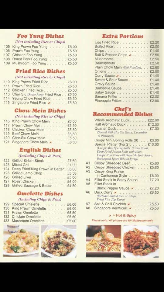 Menu at The Imperial Palace restaurant, Holyhead