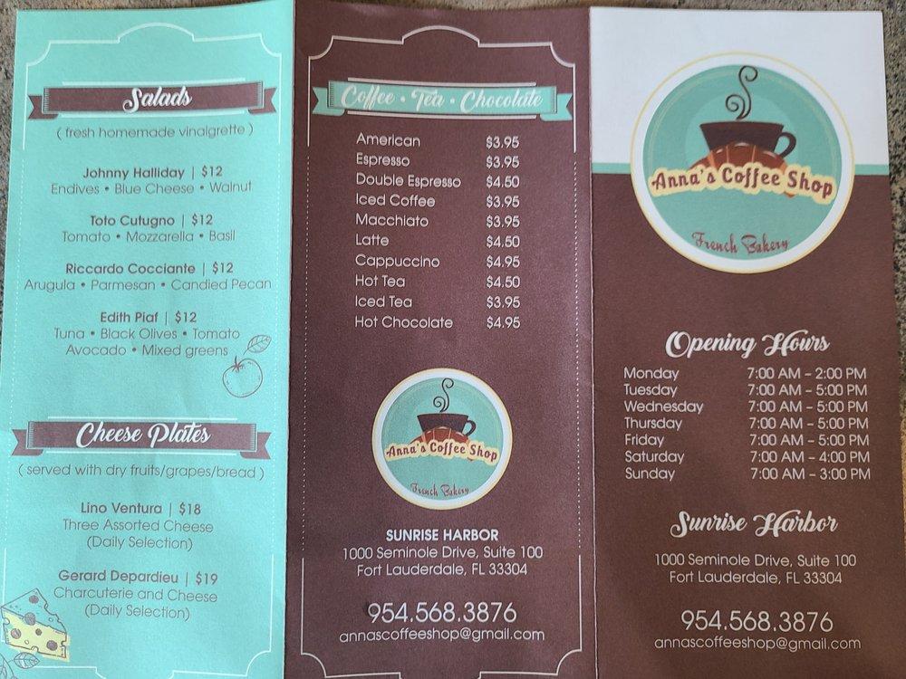 Menu at Anna's Coffee Shop desserts, Fort Lauderdale