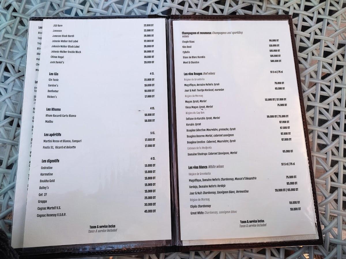 Menu at Dar El Marsa restaurant, La Marsa