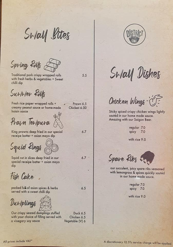 Menu at District One Vietnamese Kitchen restaurant, London