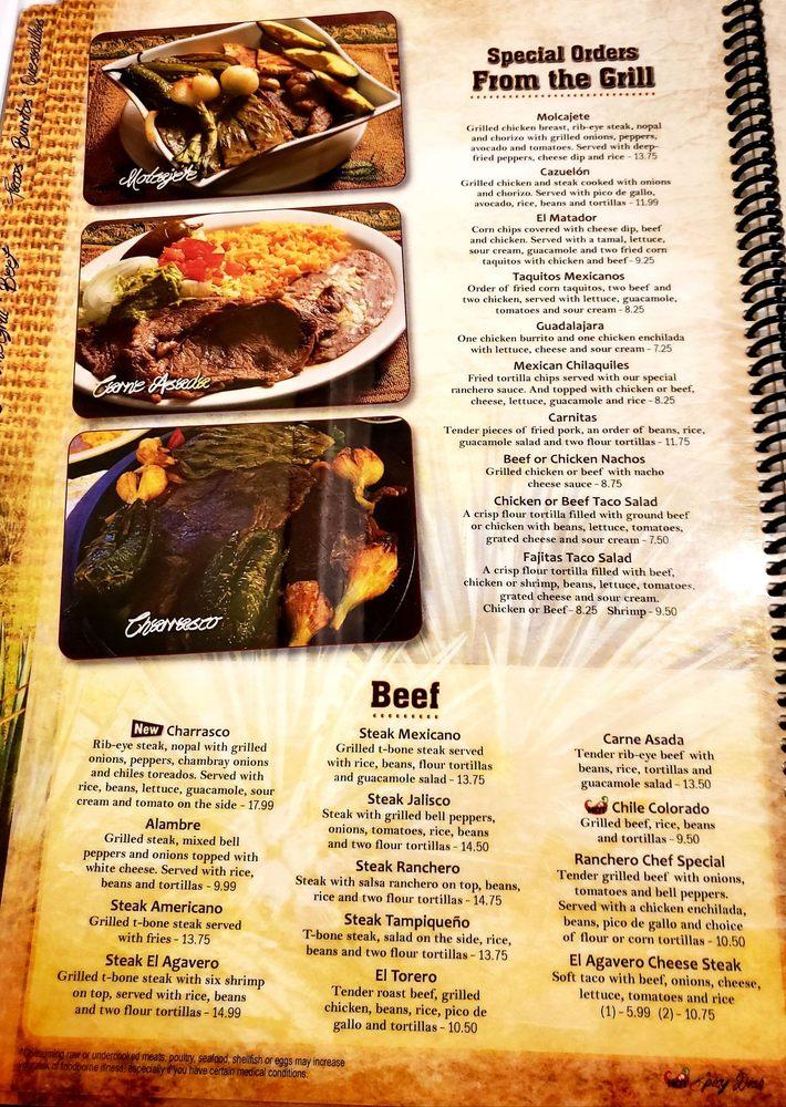 Menu at El Agavero Mexicano restaurant, Mount Airy