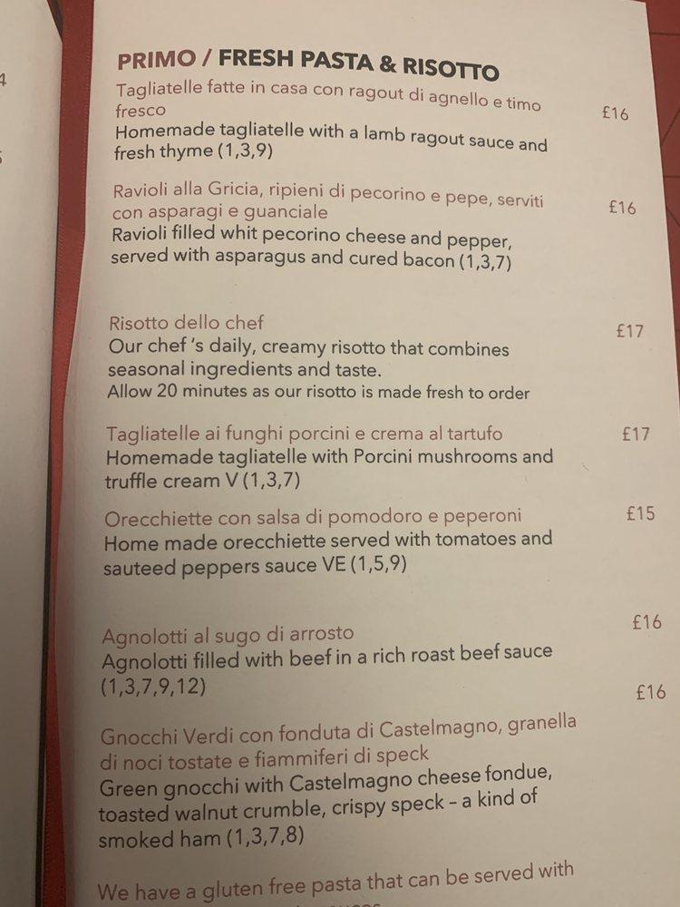 Menu at Enoteca Rosso restaurant, London, 276-280 Kensington High St