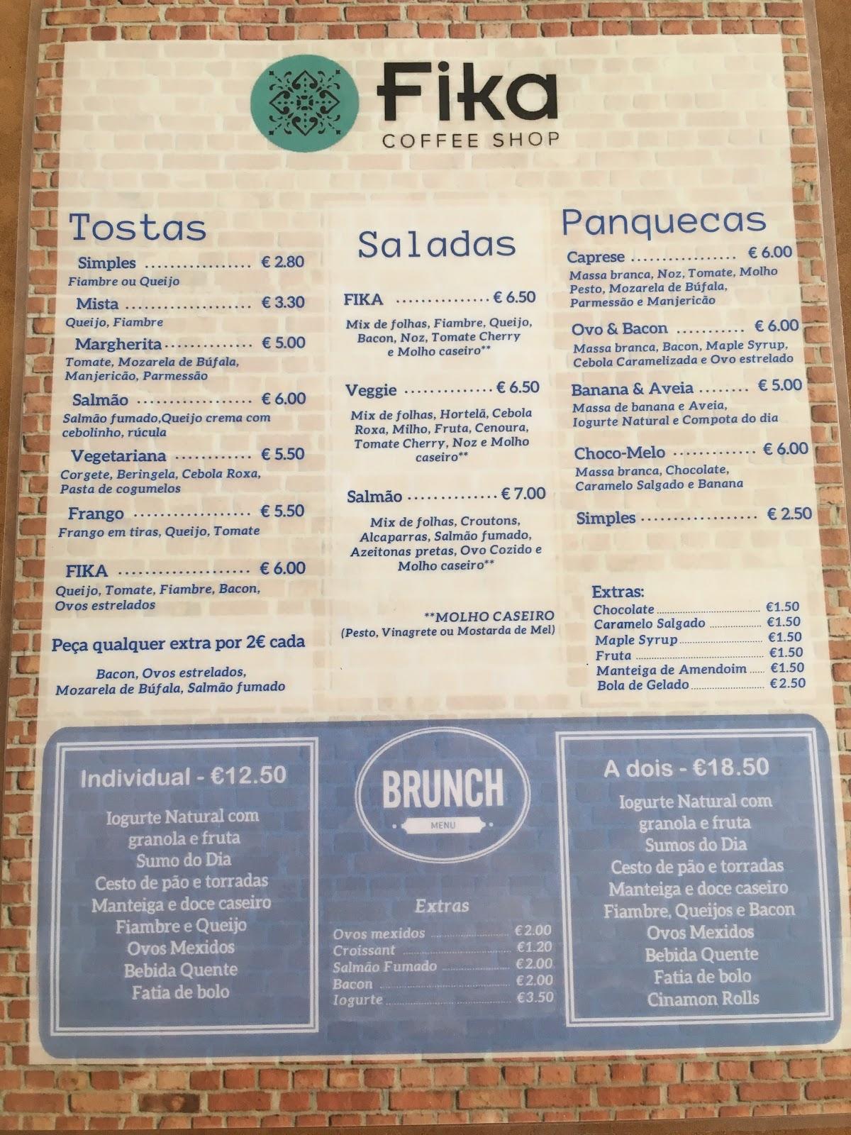 Carta del restaurante Fika Coffee Shop, Parede