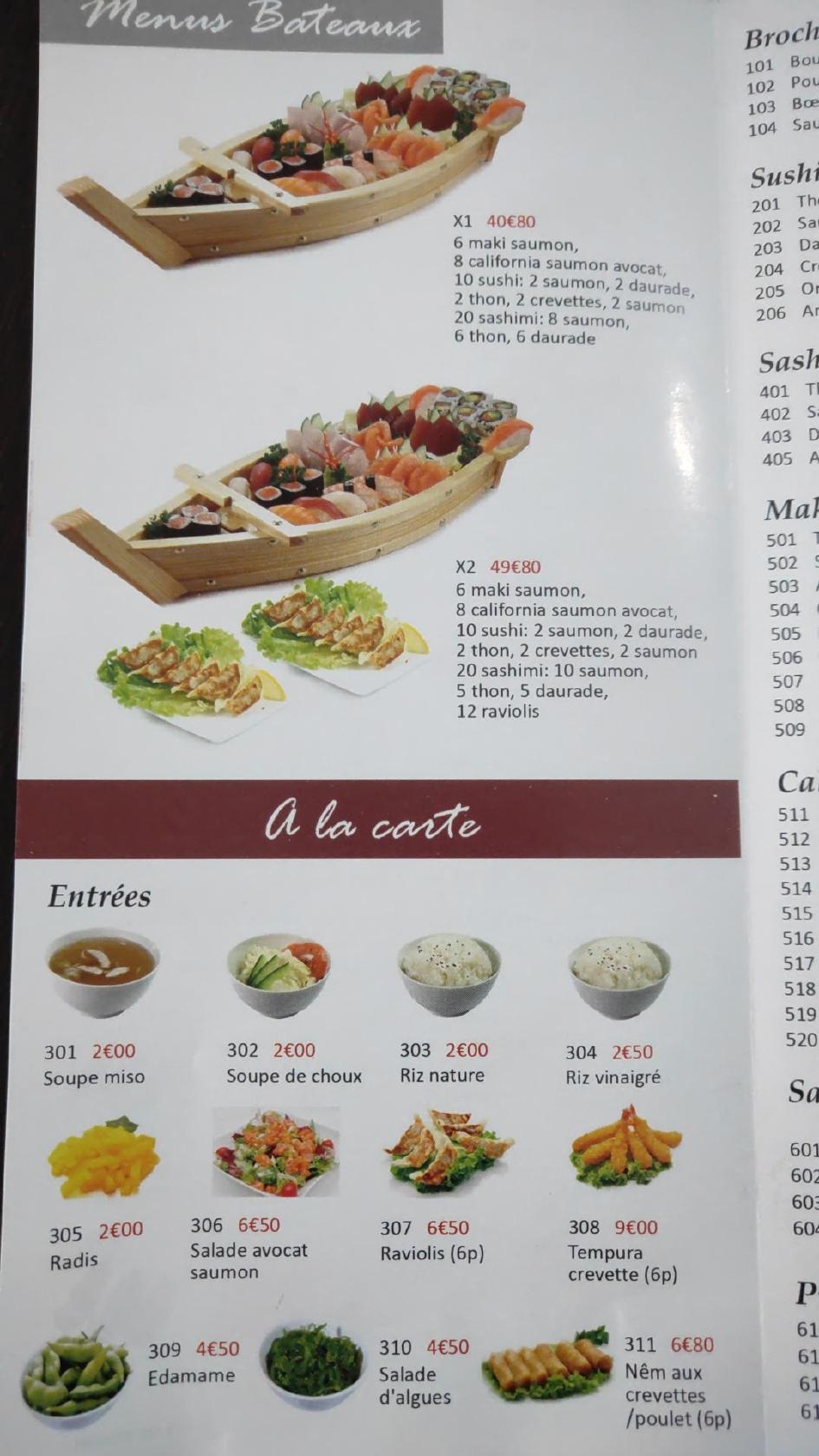 Menu at O'bon Sushi restaurant, Levallois-Perret