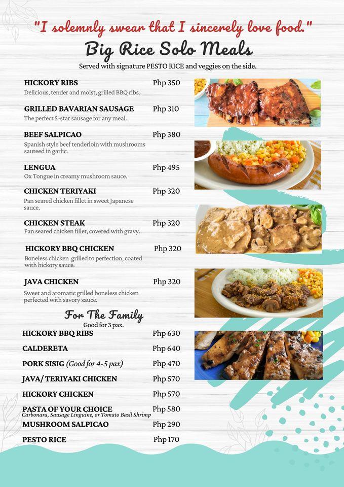 Menu at Plana's Pantry restaurant, Quezon City