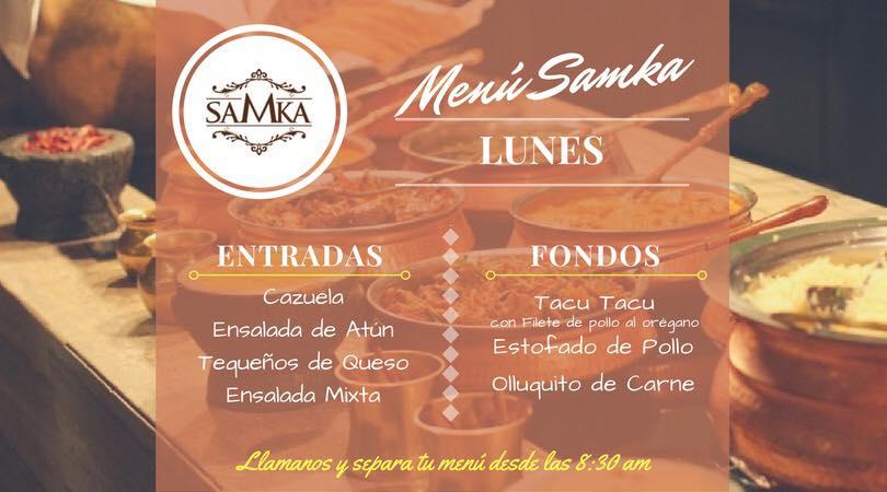 Menu at Samka Restaurant, La Molina