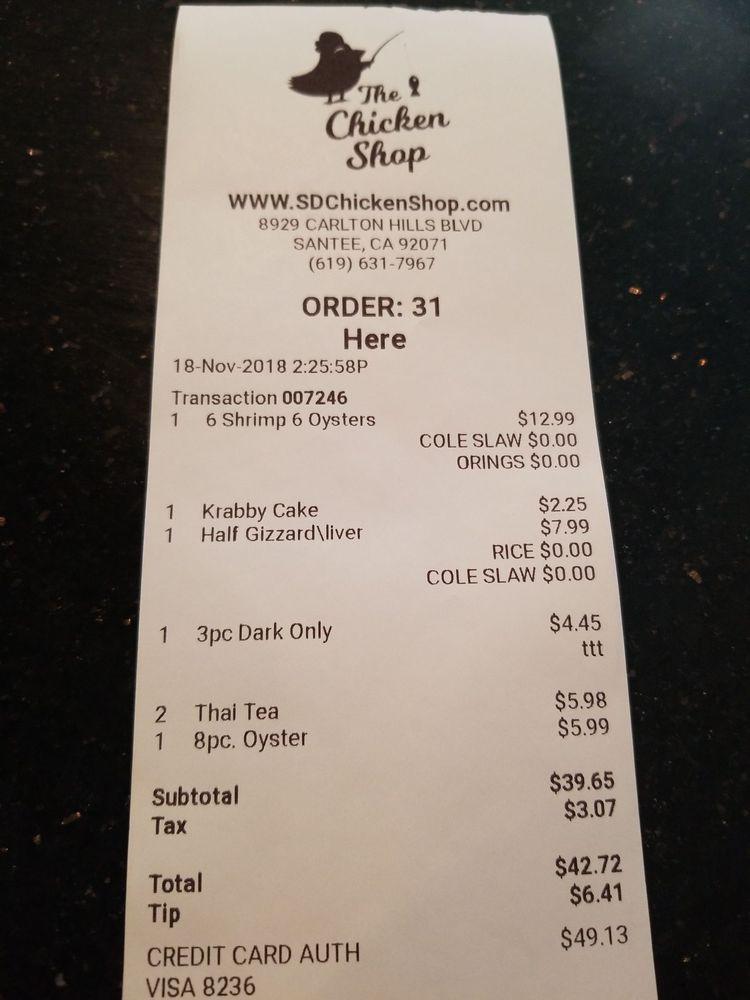 Menu at The Chicken Shop restaurant, Santee