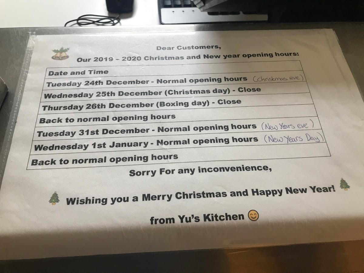 Menu at Yu's kitchen Chinese, fish and chips takeaway restaurant, Wisbech