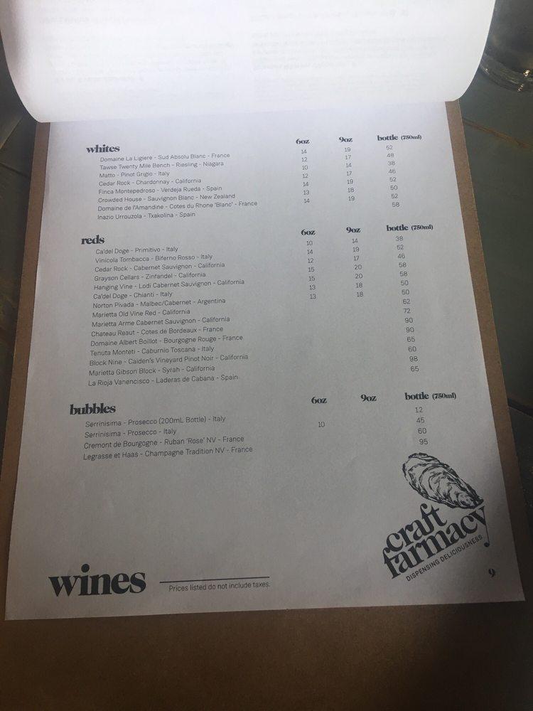 Menu at Craft Farmacy pub & bar, London