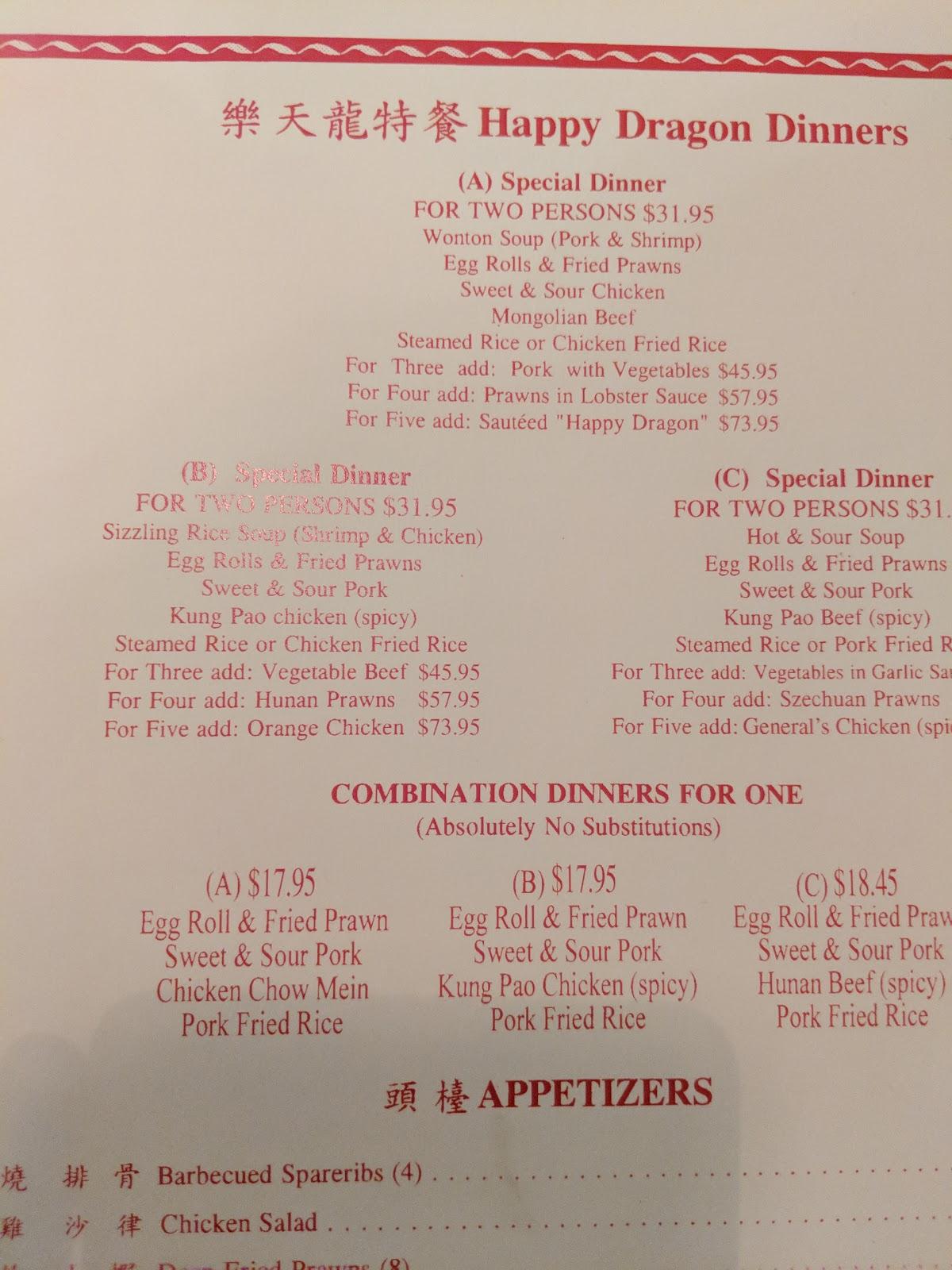 Menu at Happy Dragon restaurant, Monterey, N Fremont St